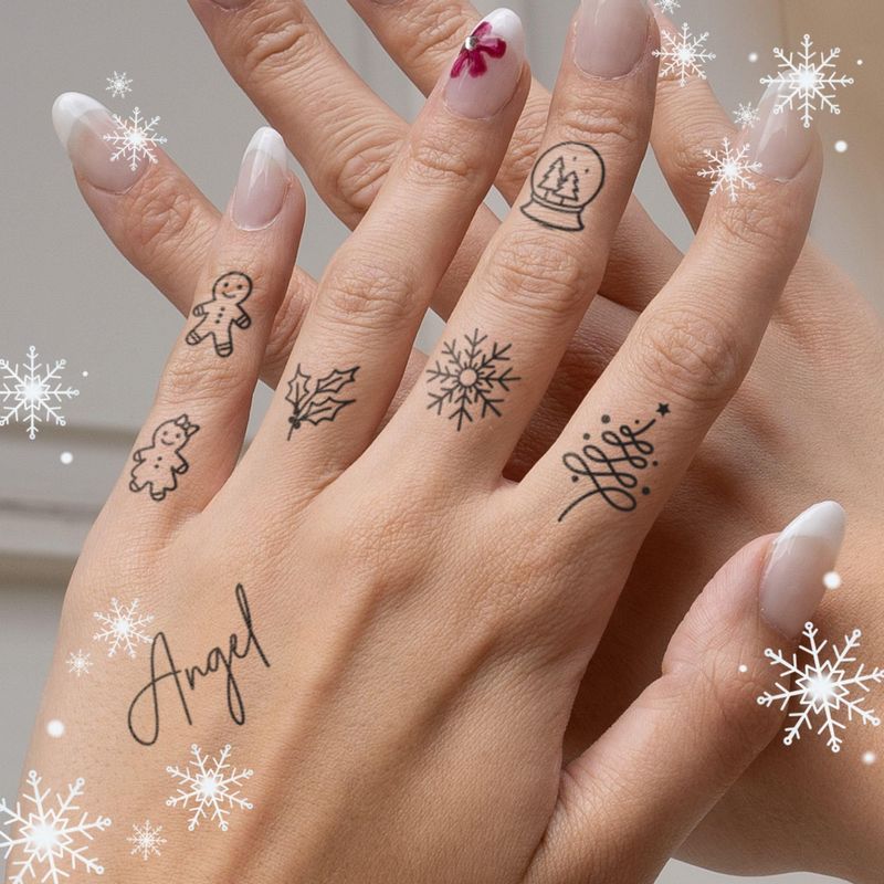 Inkster Tattoo - Christmas Finger Elements Vegan & Waterproof Temporary ...