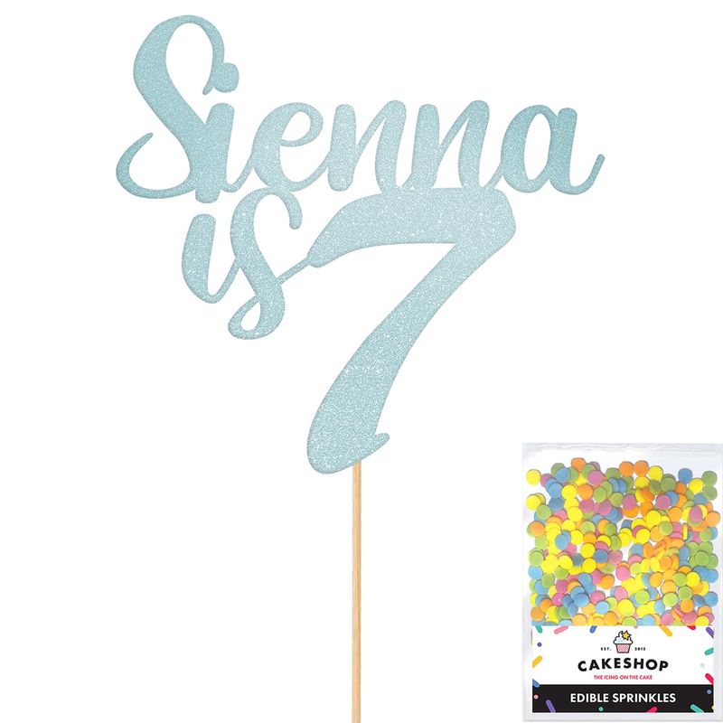 Personalised Happy Birthday Glitter Cake Topper - Light Blue Any Name ...