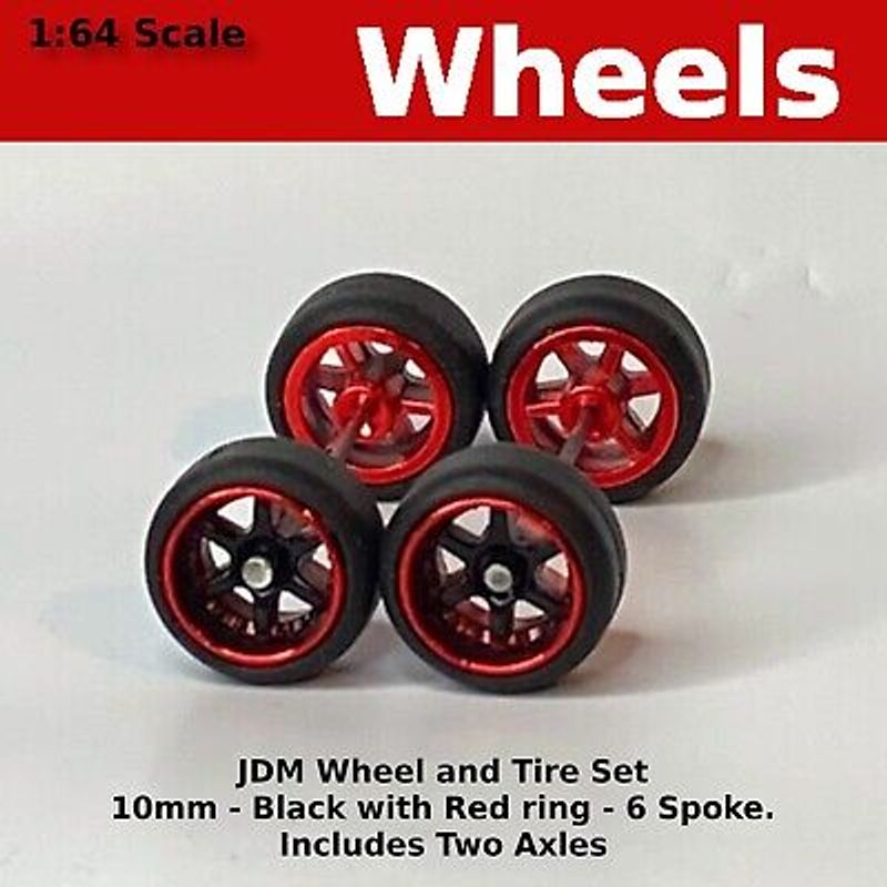 Black/Red Ring 6 spoke Real Riders JDM Classic Wheels for 1/64 for Hot ...