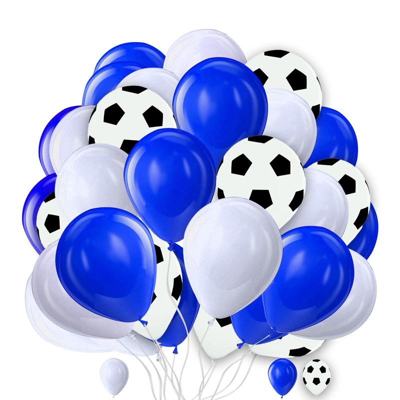 Football Soccer Party Decoration Set - White, Blue & Black Balloons for ...