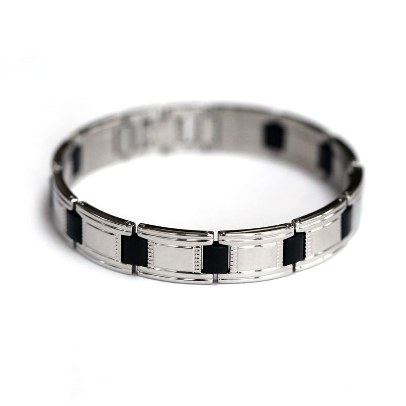 MEN'S BLACK STAINLESS STEEL FLAT BRACELET - ADJUSTABLE, LIGHTWEIGHT ...
