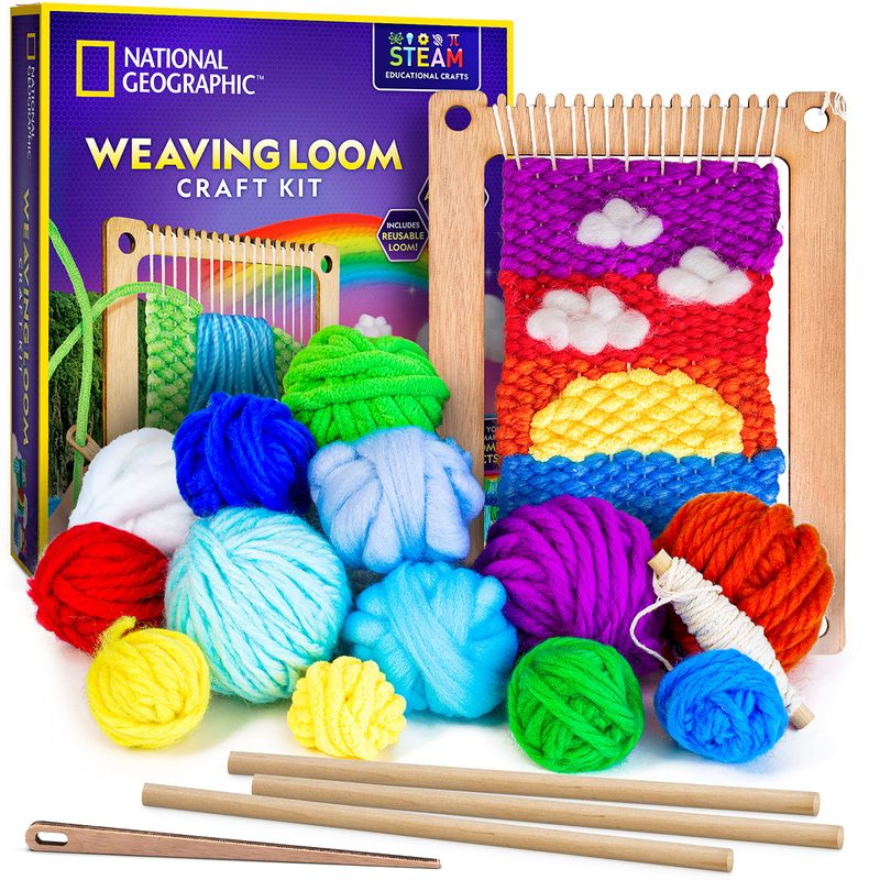 NATIONAL GEOGRAPHIC Wooden Arts and Crafts Loom Weaving Kit - Yarn and ...