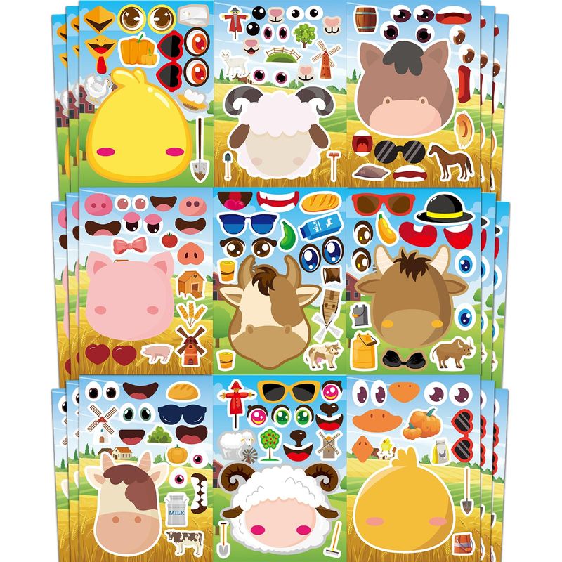 Ozepao 36 Pcs Farm Animals Make-A-Face Sticker Sheets | Mix & Match ...