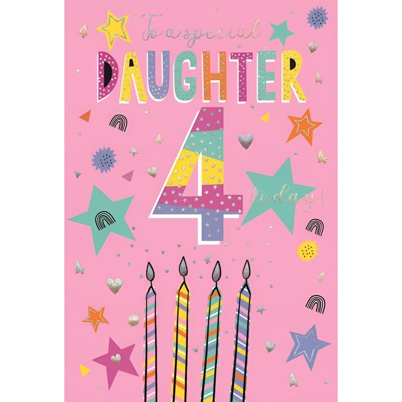 ICG Daughter 4th Birthday Card - Happy Birthday Card Age 4 with Candles ...