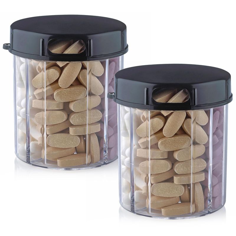 Round Pill Organizer Dispenser - Pack of 2 - Pill Boxes with 4 ...