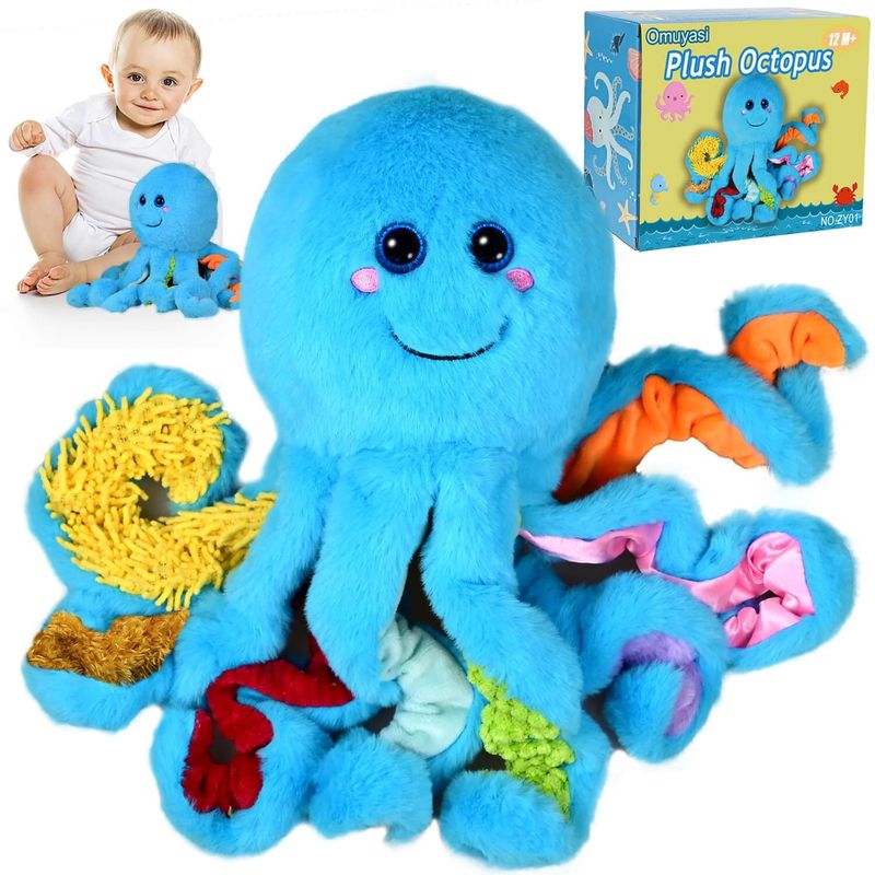 Plush Octopus with 8 Textured Tentacles, Sensory Toys for Autism ...