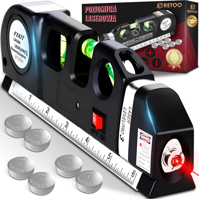 Retoo Laser Spirit Level with Tape Measure 250 cm and Cross Line Laser ...