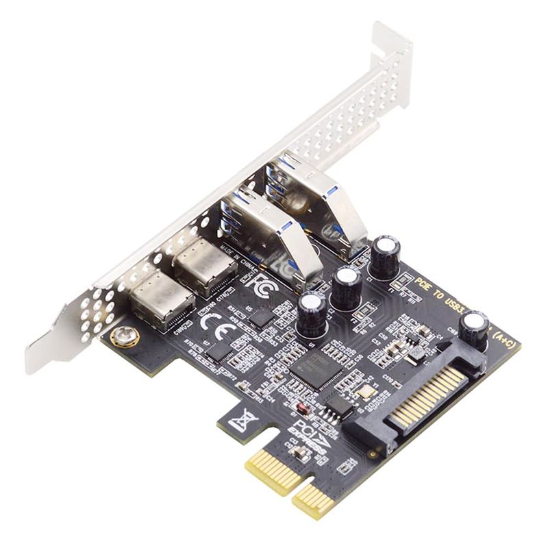 NFHK USB3.1 Gen1 5Gbps Dual Type-A & Type-C USB-C Female to PCI-E Express 1x Card Adapter ...