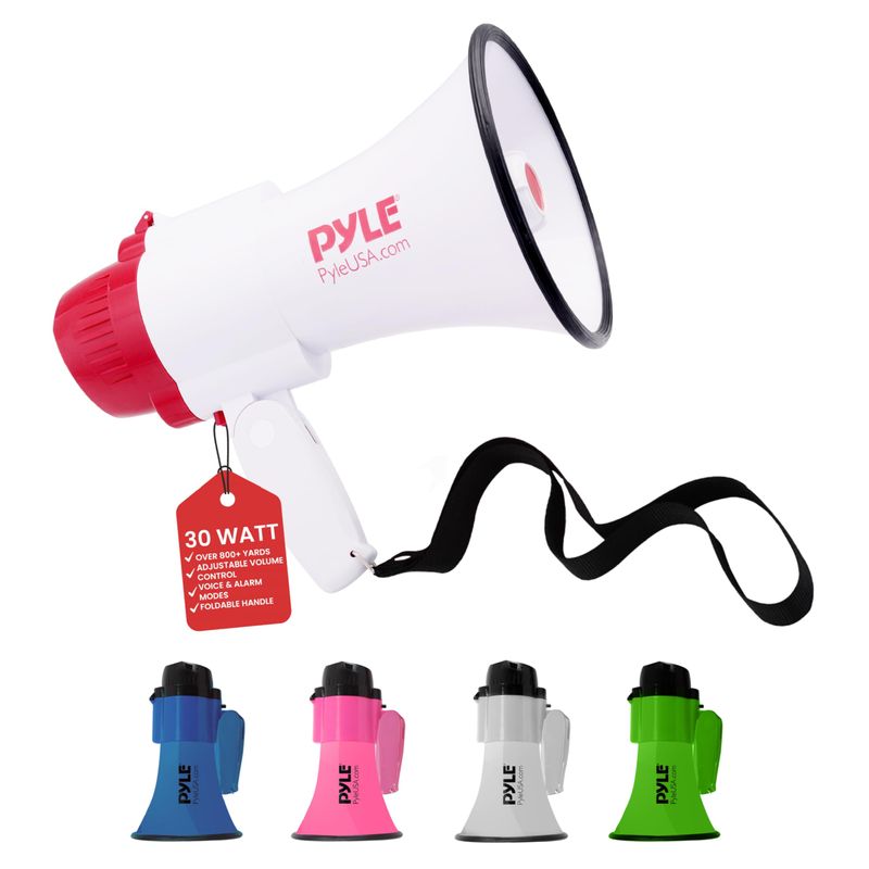 Pyle Megaphone Speaker PA Bullhorn - with Built-in Siren 30 Watt Voice ...