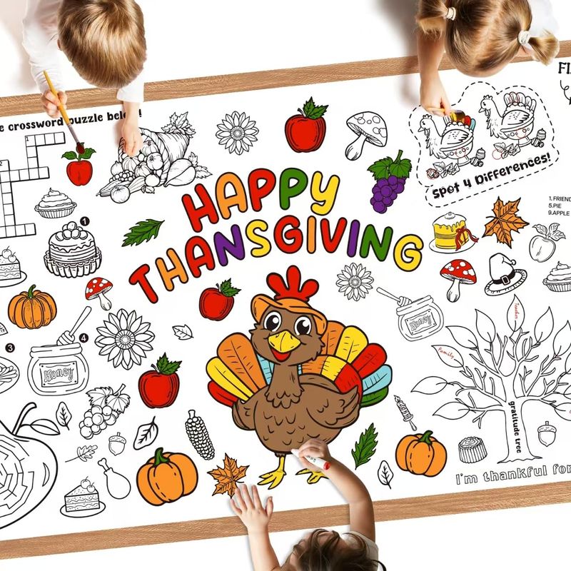 Thanksgiving Coloring Poster, Happy Thanksgiving Coloring Tablecloth ...