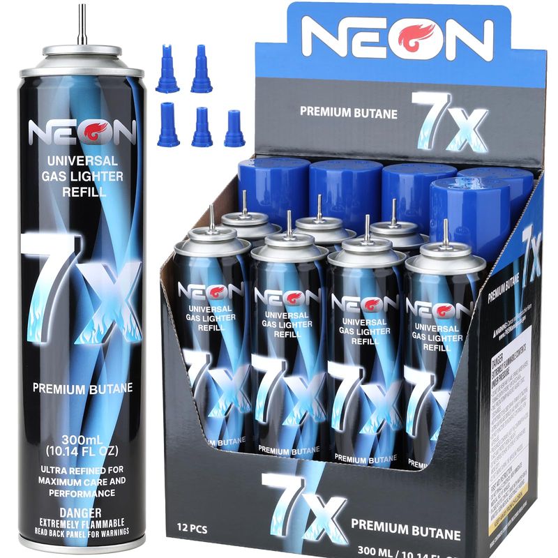 NEON Butane Refill, 300ml 7X Filtered Premium Butane Fuel, 12 Cans Pure ...