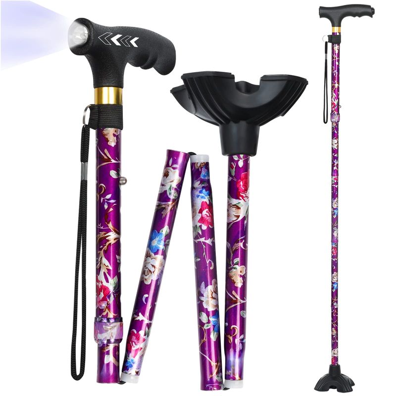 JUNRA Walking Cane with LED Light, Folding Cane for Women and Men ...