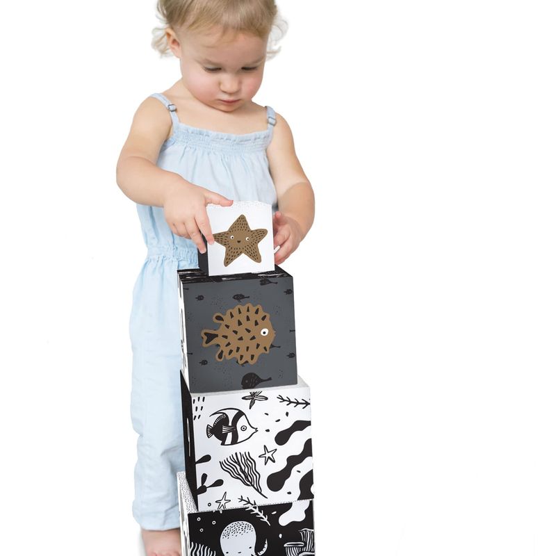 Wee Gallery Nesting Blocks - Ocean Animals and Numbers - Black and ...