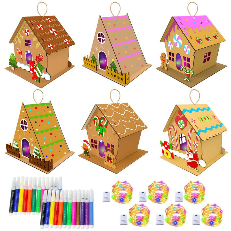 6 Set Christmas Gingerbread Craft Kit，DIY Wooden Nativity Scene Castle ...
