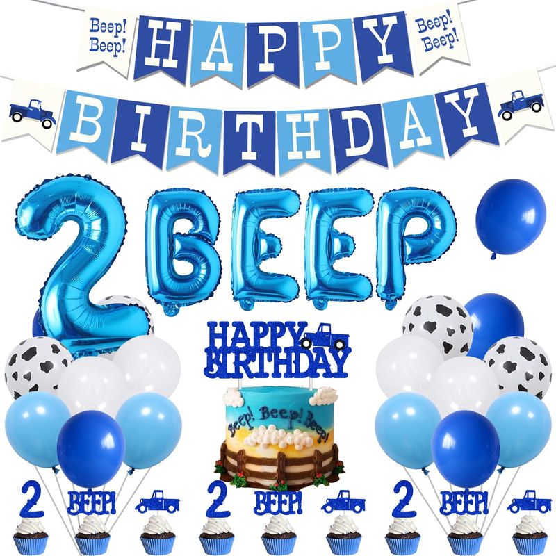 55Pcs Little Blue Truck 2nd Birthday Party Decoration Beep Beep Happy ...