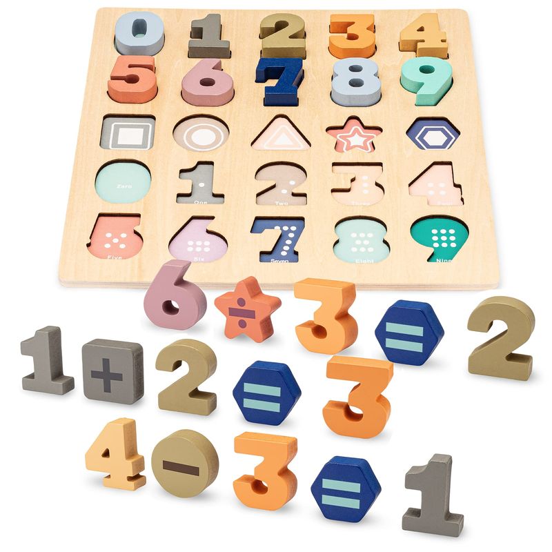 Wooden Puzzles for Toddlers 3-5 - 25pcs Puzzle by Number Kids w/Shapes ...