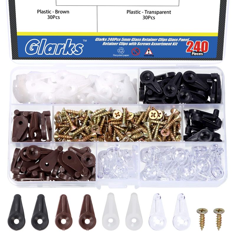 Glarks 240Pcs 4 Colors 5mm Glass Retainer Clips with Screws Kit, Clear ...
