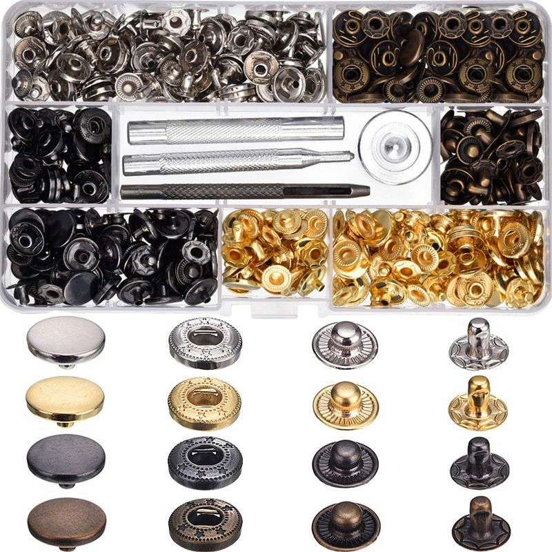 100 Set Snap Fasteners Leather Snaps Button Kit Press Studs with 4 ...