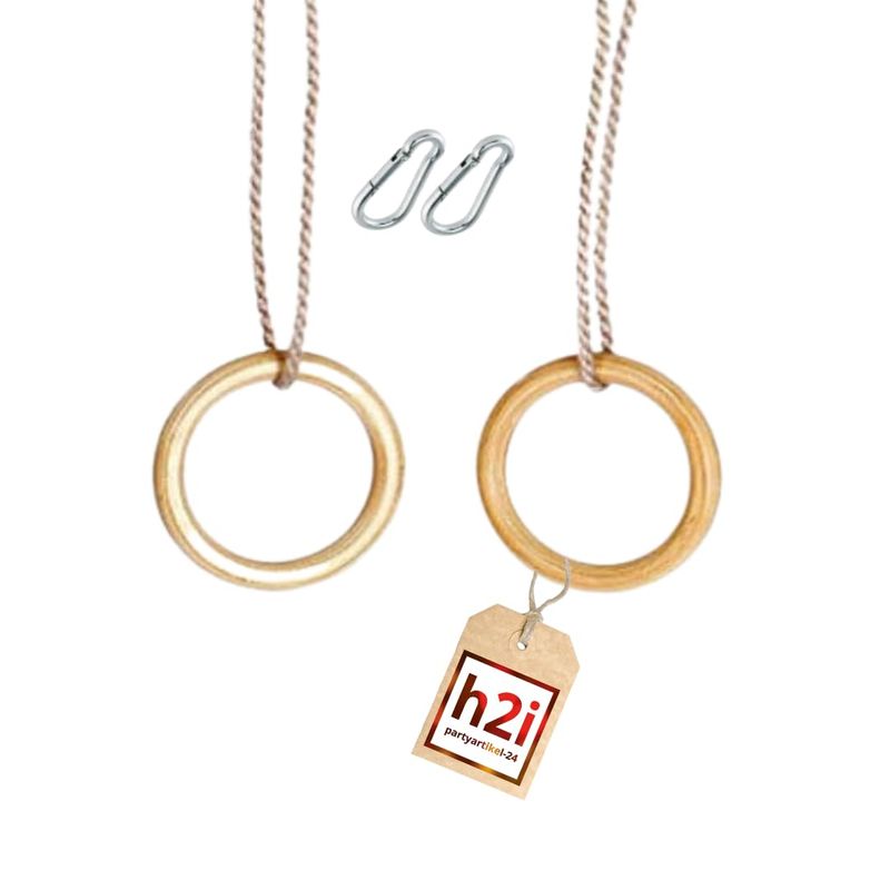h2i Wooden Gymnastics Rings with Height-Adjustable Ropes Includes ...