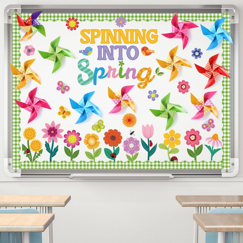 Pasimy 65 Pcs Spinning into Spring Bulletin Board Set with Borders ...