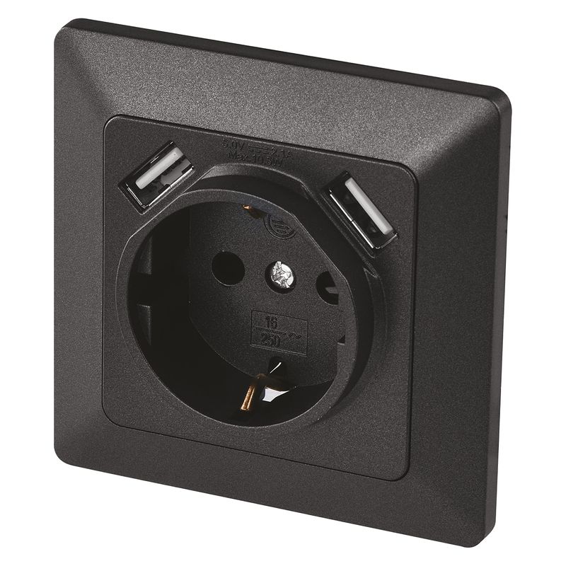 EMOS A6000.3 Flush-Mounted Socket with 2 x USB Port Schuko, System 55 ...