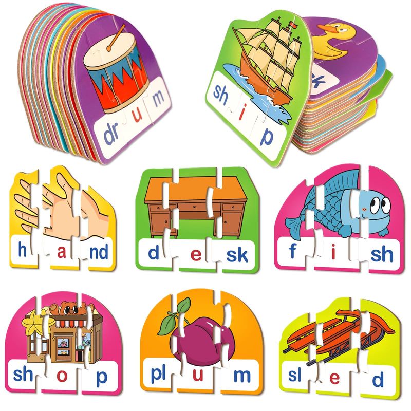 Kasfalci CVCC & CCVC Puzzle Cards for Kids,Word Games,Phonics Games ...