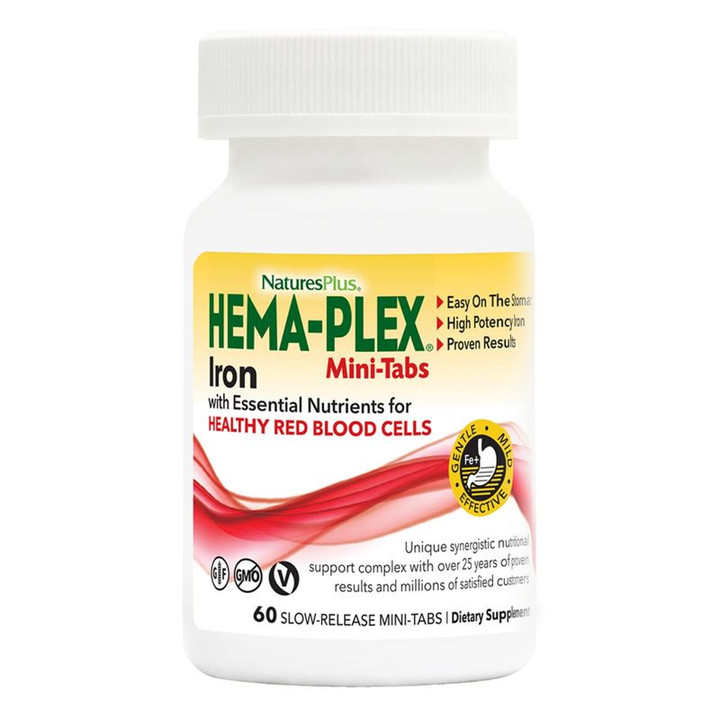 NaturesPlus Hema-Plex Iron - 60 Slow-Release Mini-Tabs - 85 mg Chelated ...