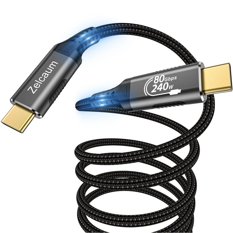 Zelcaum 80Gbps USB C Thunderbolt 5 Cable, Up to 120Gbps Bandwidth Boost, 16K 8K Video Sync ...