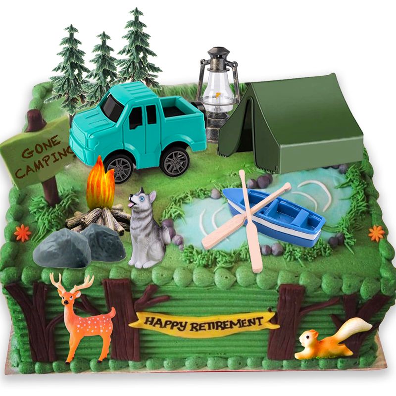 16 Pcs Camping Cake Toppers Camp Cake Decorations Fireside Camp Forest ...
