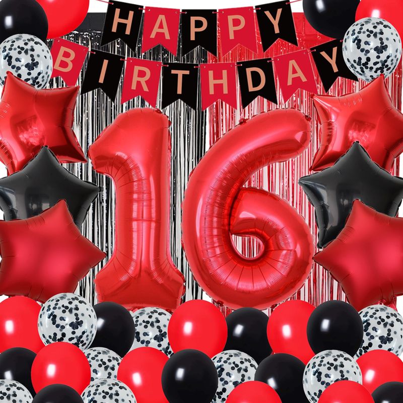 16th Birthday Decorations for Boys Red and Black 16th Happy Birthday ...