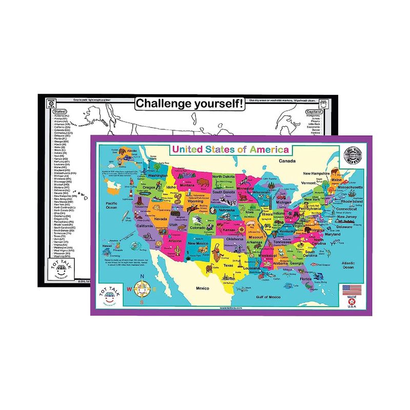 Tot Talk USA Map Educational Placemat for Kids – Made in USA – Durable ...