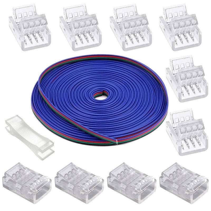 GTIWUNG LED Strip Light Connector Kit 4 Pin 5 Meter Extension Cable, 4 ...
