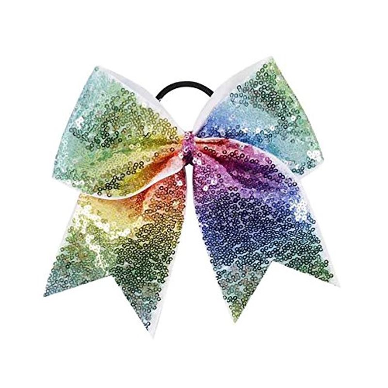 New "FANCY SEQUIN Rainbow" Cheer Bow Pony Tail 7 Inch Girls Hair Bows ...