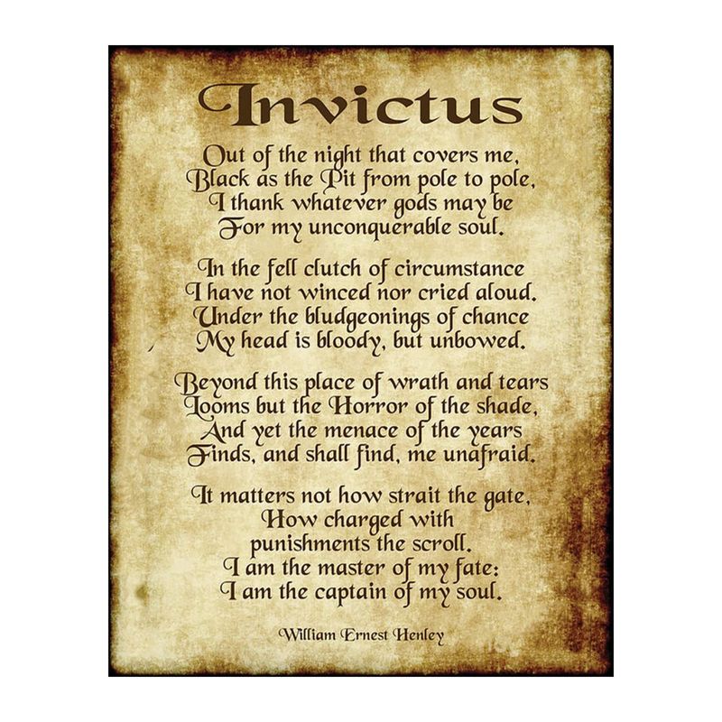 Invictus Poem Wall Art by William Ernest Henley – Inspirational Poster ...