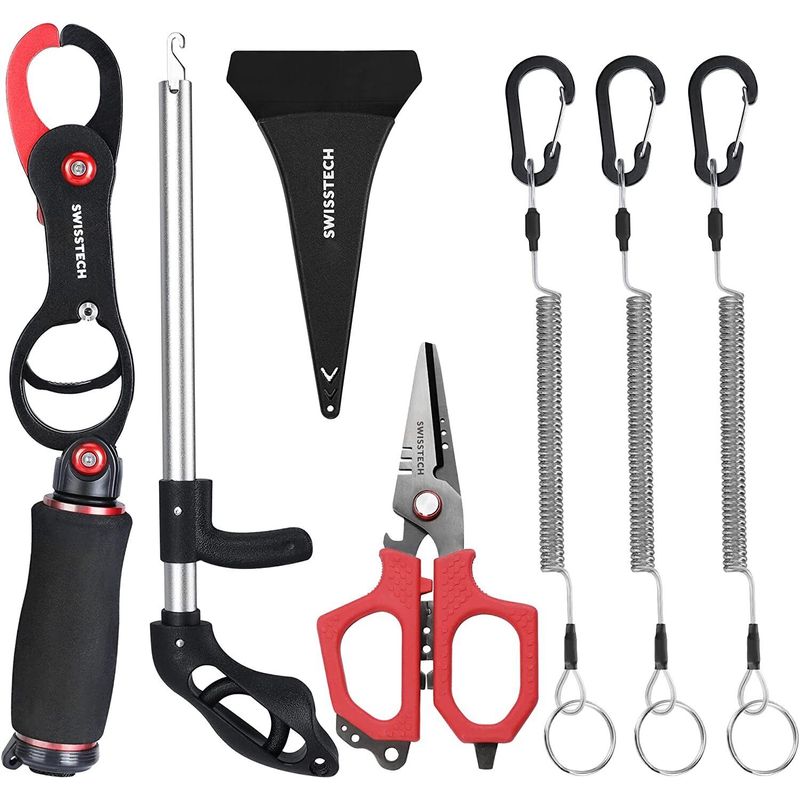 Swiss+Tech 3 PIECE Fishing Tool Kit Fish Lip Gripper with Scale Light ...