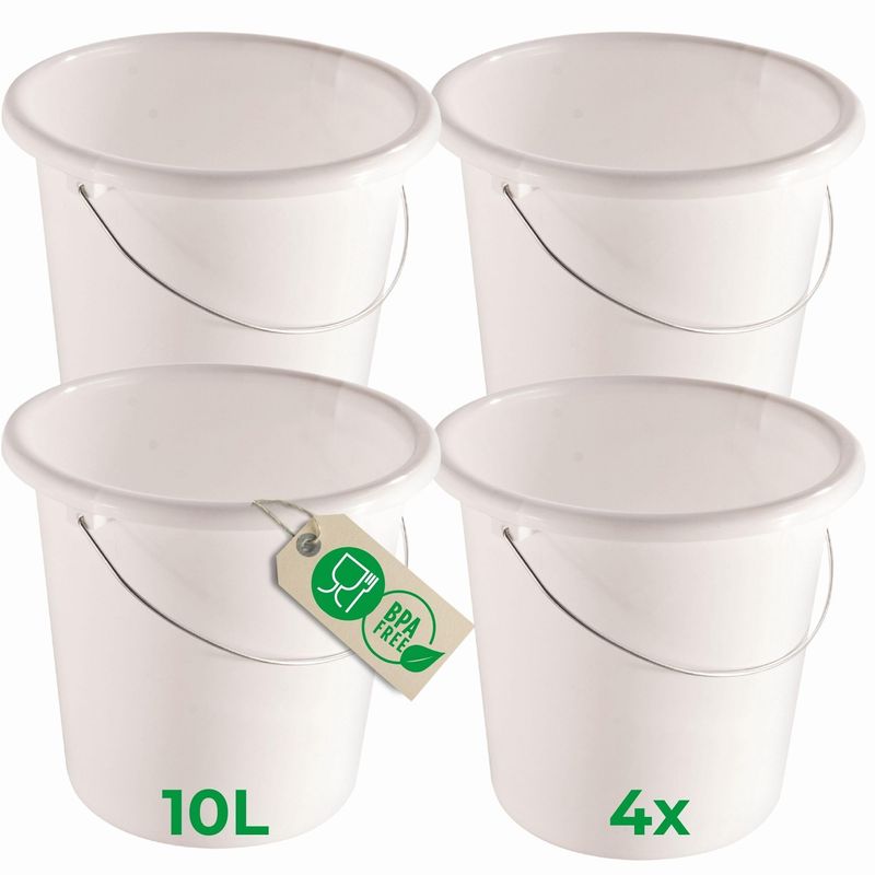 Novaliv 4 Stück Eimer 10L Weiß mit Maßeinteilung - Putzeimer 10 Liter ? 28,5 cm Praktischer ...