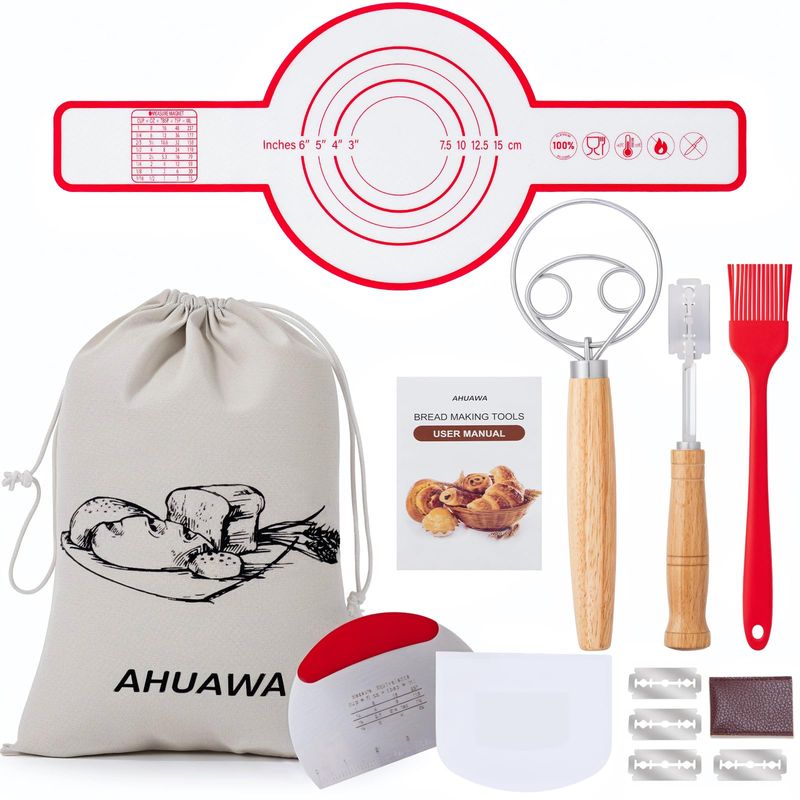 Bread Making Tools with Danish Dough Whisk Set, Sourdough Bread Scoring ...