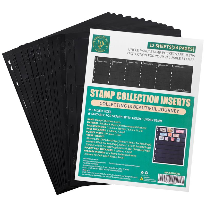 Stamp Collection Inserts - Collector Stamp Album 12 Sheets with 6 mixed ...