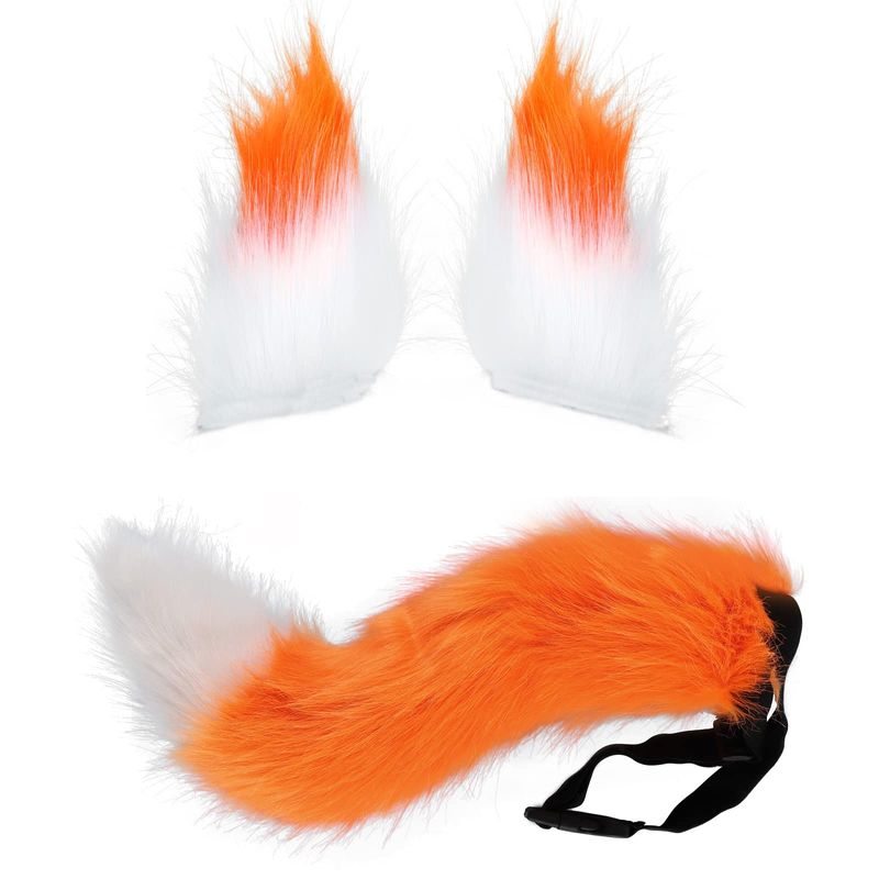 HAOAN Faux Fur Fox Tail and Clip Ears Kit for Halloween Party Costume ...
