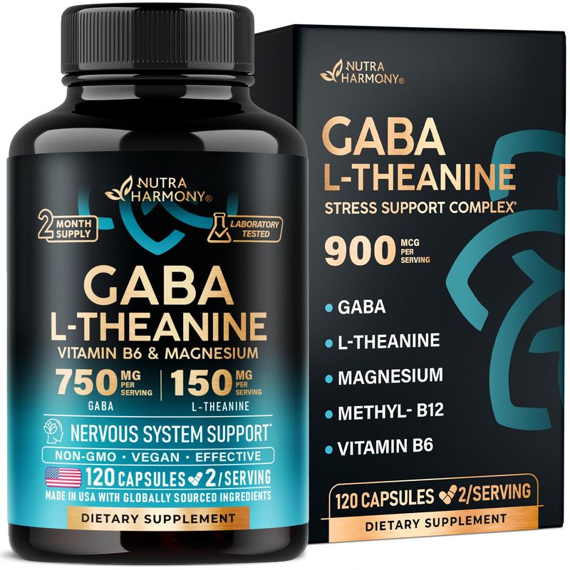 GABA L-Theanine 900 mg - Made in USA - Magnesium | Vitamin B6 - Calm, Sleep, Relaxation & Mood ...