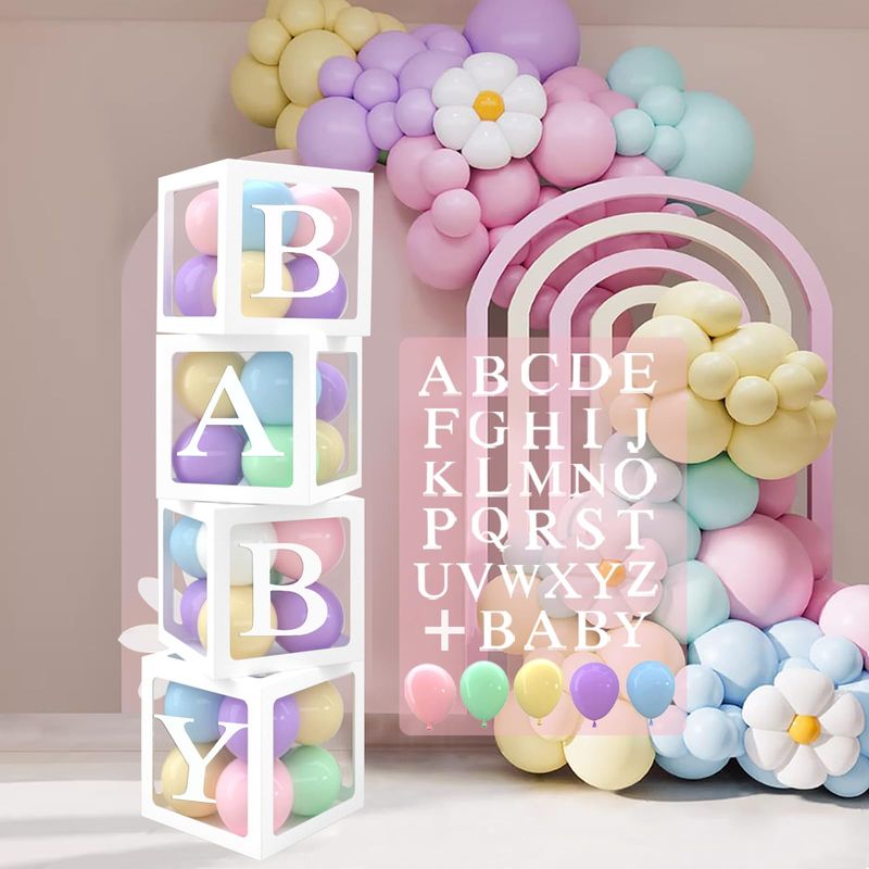 QIFU Baby Shower Balloon Boxes Decorations, 4pcs Balloon Boxes with 27 ...