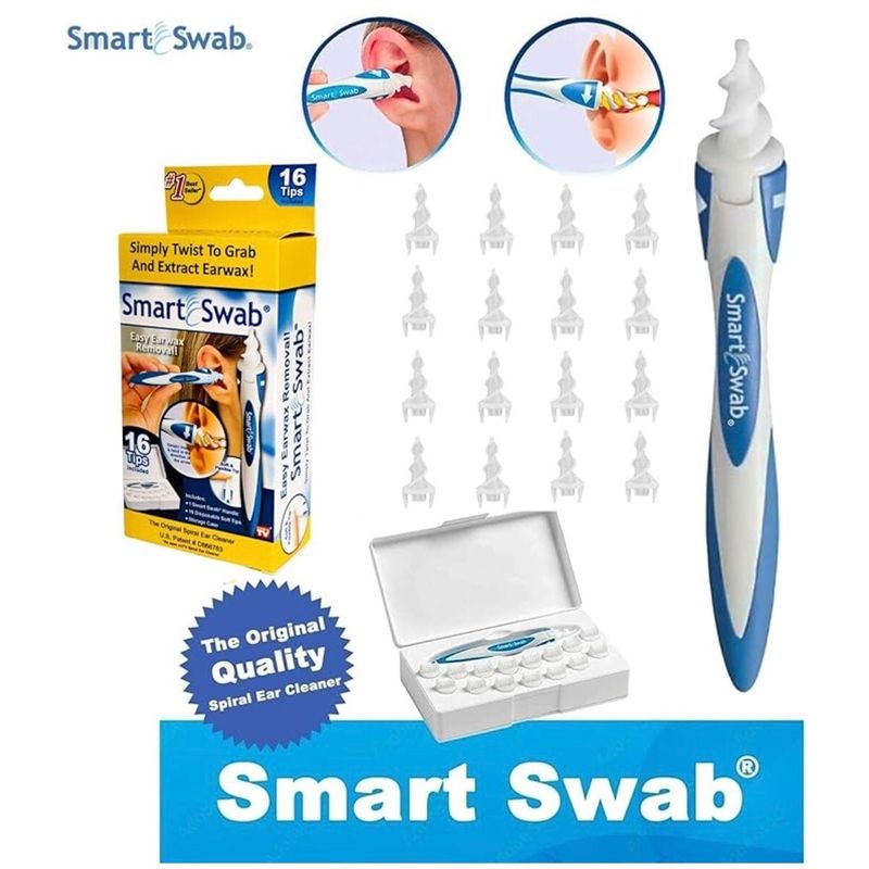 Smart Swab The Original Safe Spiral Ear Wax Remover Kit with 16 ...