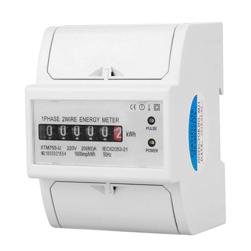 Smart Single-Phase Meter 220V DIN-Rail Electricity Energy Meter Digital 1 Phase 2 Wire 4P ...