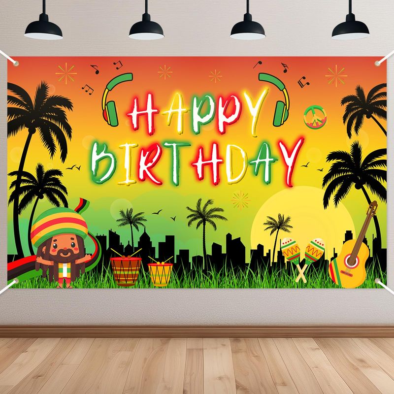 Avezano Reggae Birthday Backdrop Palm Tree Reggae Party Decorations ...