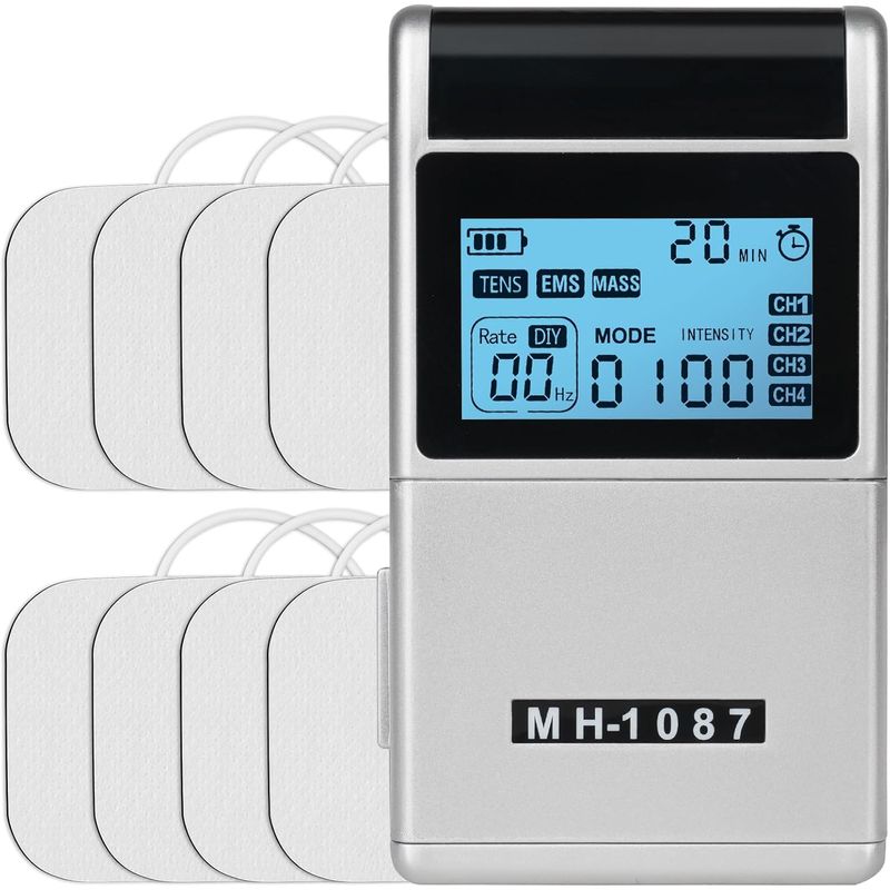 Tens Machine EMS Muscle Stimulator, Back Pain Relief, 4 Channel, 8 ...