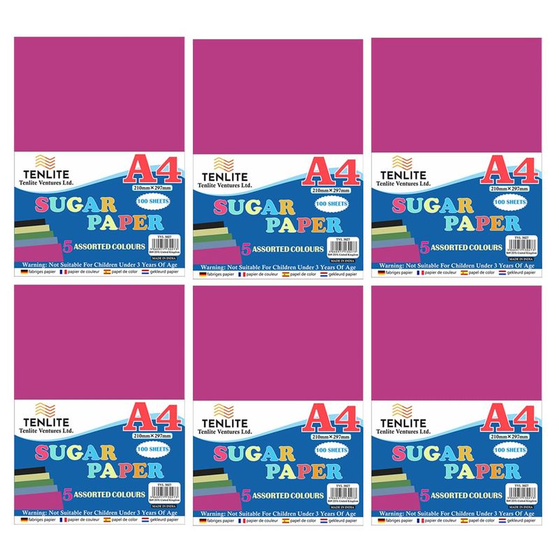 [600 Sheets] - A4 Recycled Sugar Paper Bright Colours 100 Sheets in 5 ...