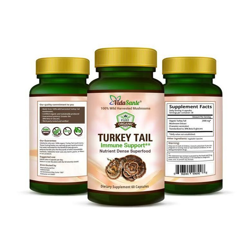 Organic Turkey Tail Mushrooms Immune Support 120 Vcaps 2 gms Per ...