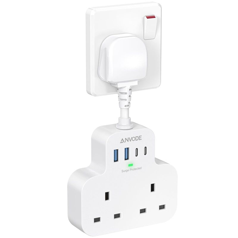 Multi Plug Extension Socket with 4 USB Ports, ANVODE 2 Way Plug Adaptor ...