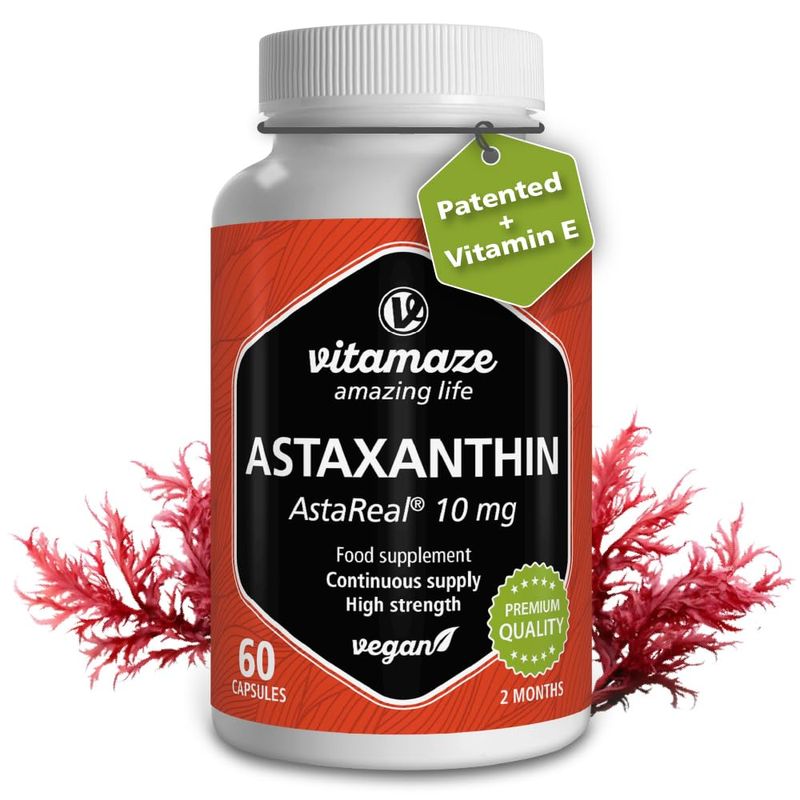 Astaxanthin AstaReal 10mg + Vitamin E - Strong Patented Antioxidant of Astaxanthin Natural and ...