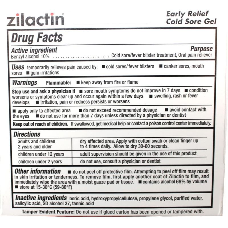 Zilactin Cold Sore Relief Gel - .25 oz (7.1 g), Pack of 4 - Online ...